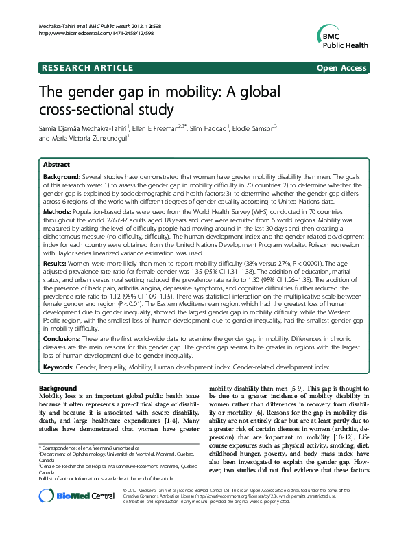 (PDF) The gender gap in mobility: A global cross-sectional study