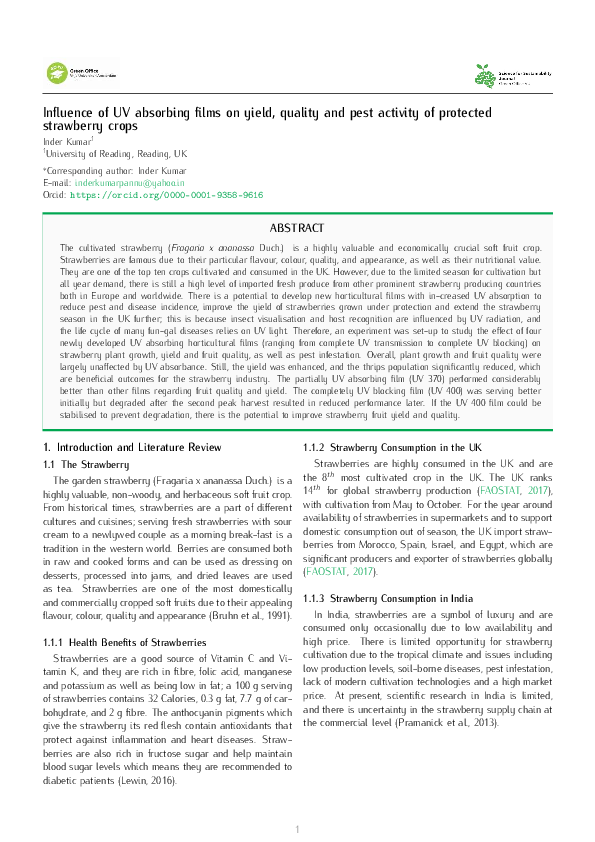 (PDF) Influence of UV absorbing films on yield, quality and pest ...