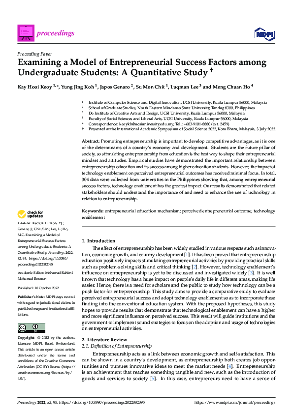 (PDF) Examining a Model of Entrepreneurial Success Factors among ...