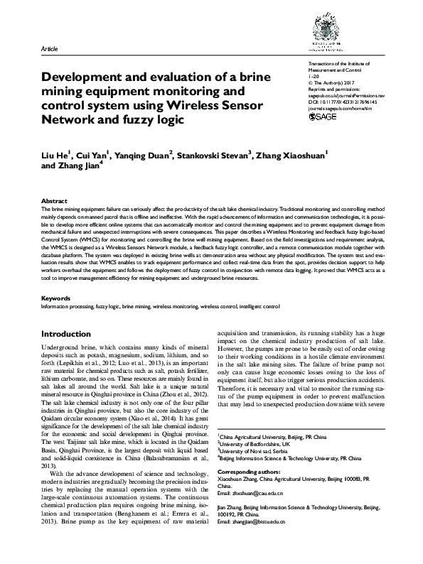 (PDF) Development and evaluation of a brine mining equipment monitoring ...