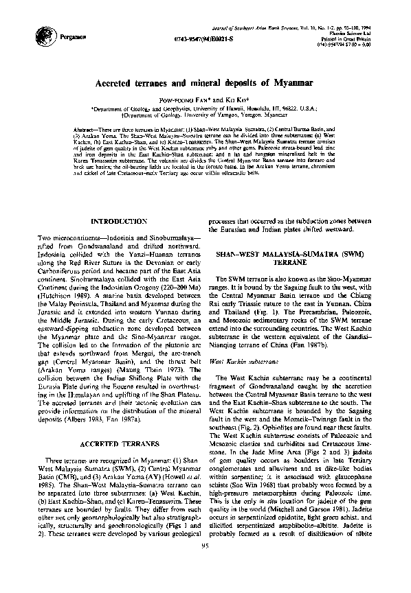 (PDF) Accreted terranes and mineral deposits of Myanmar