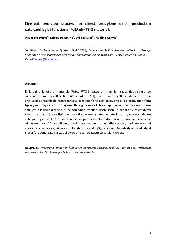 (PDF) One-pot two-step process for direct propylene oxide production ...