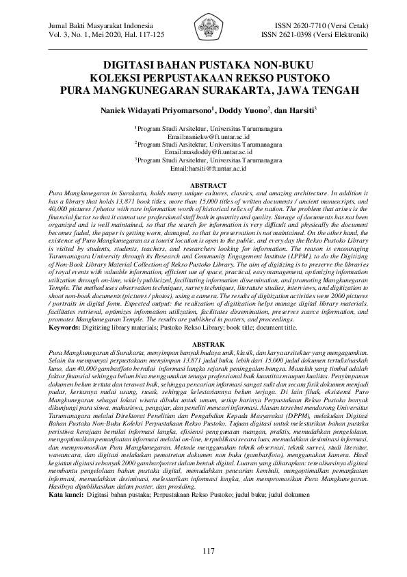 (PDF) Digitasi Bahan Pustaka Non-Buku Leksi Perpustakaan Rekso Pustoko Angkunegaran Surakarta ...