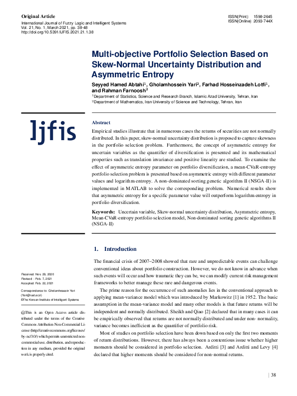 (PDF) Multi-objective Portfolio Selection Based on Skew-Normal Uncertainty Distribution and ...