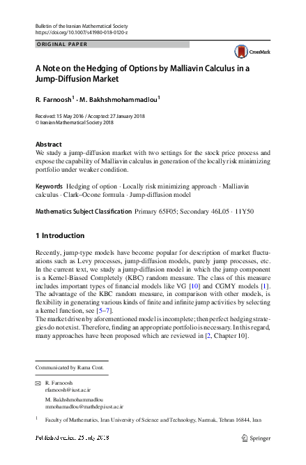 (PDF) A Note on the Hedging of Options by Malliavin Calculus in a Jump-Diffusion Market