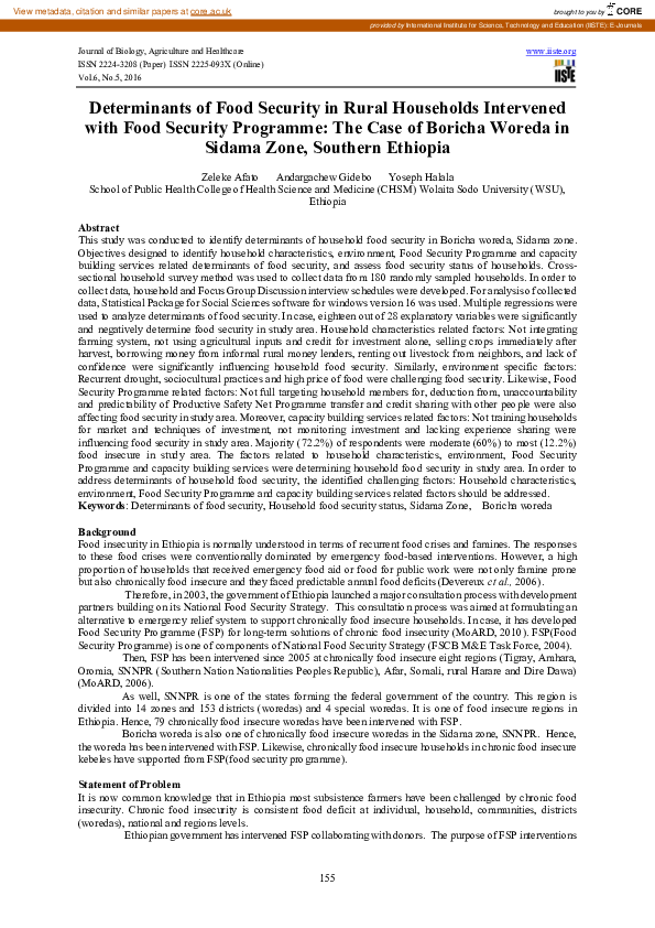 (PDF) Determinants of Food Security in Rural Households Intervened with ...