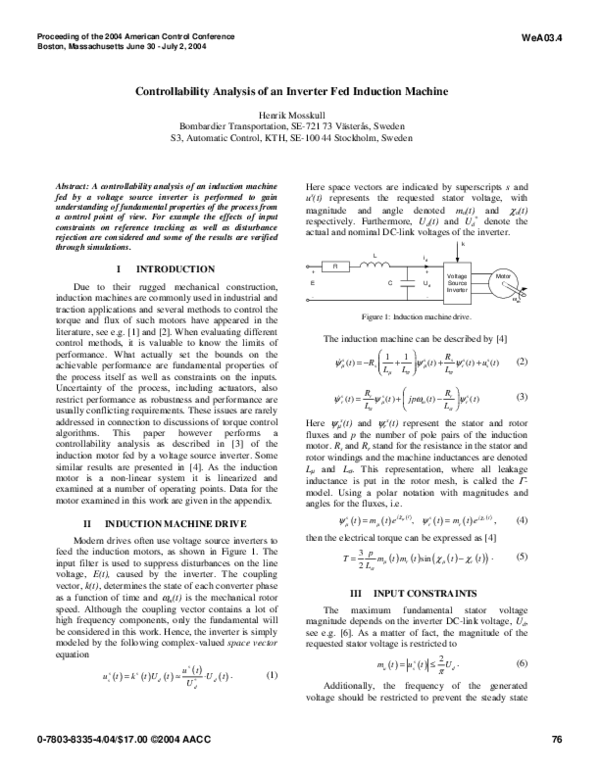 (PDF) Controllability analysis of an inverter fed induction machine