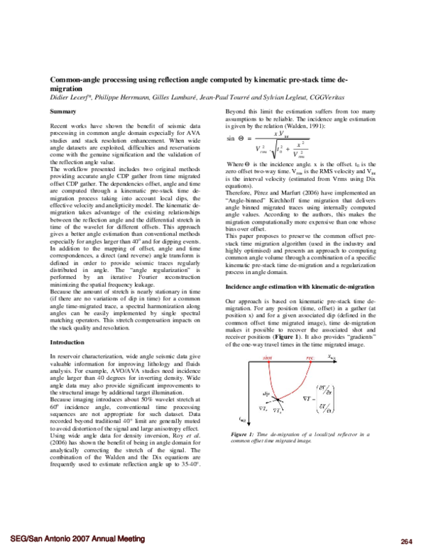 Pdf Common‐angle Processing Using Reflection Angle Computed By