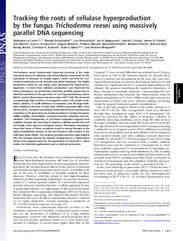 (PDF) Tracking the roots of cellulase hyperproduction by the fungus Trichoderma reesei using ...