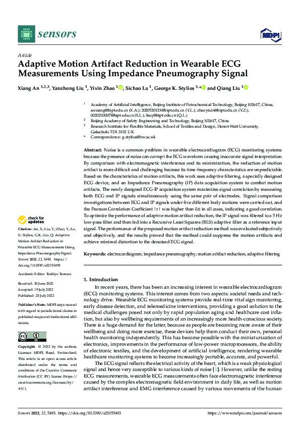 Pdf Adaptive Motion Artifact Reduction In Wearable Ecg Measurements Using Impedance