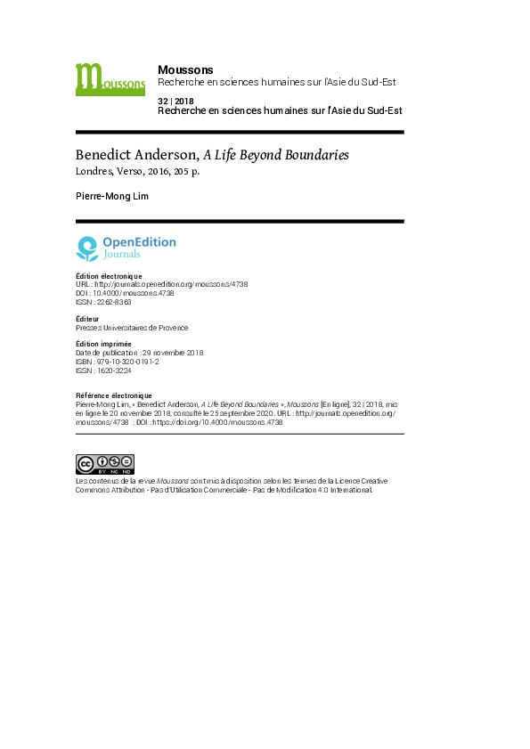 (PDF) Benedict Anderson, A Life Beyond Boundaries