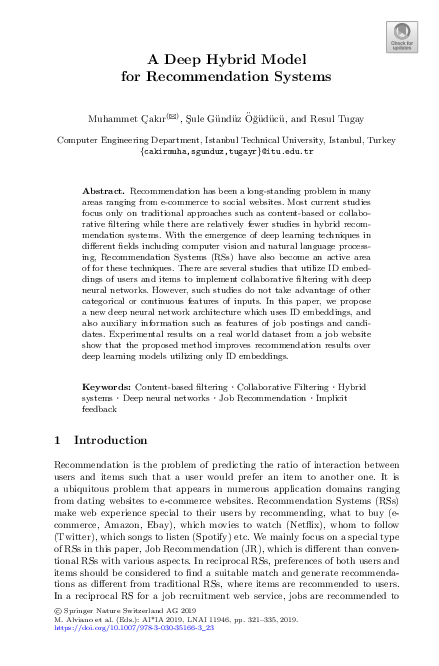 (PDF) A Deep Hybrid Model for Recommendation Systems