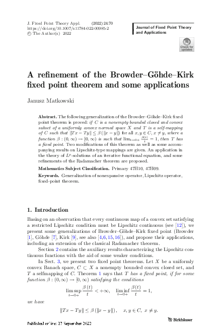 Pdf A Refinement Of The Browdergöhdekirk Fixed Point Theorem And Some Applications