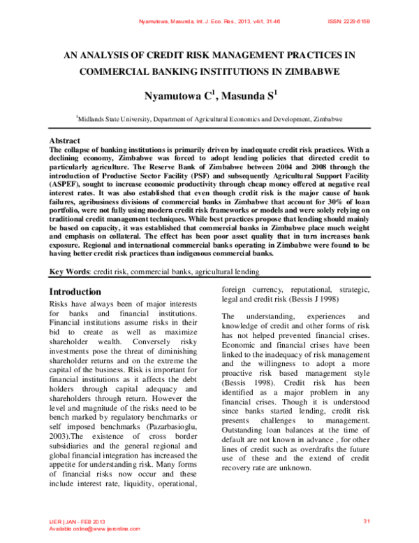 (PDF) An analysis of credit risk management practices in commercial ...
