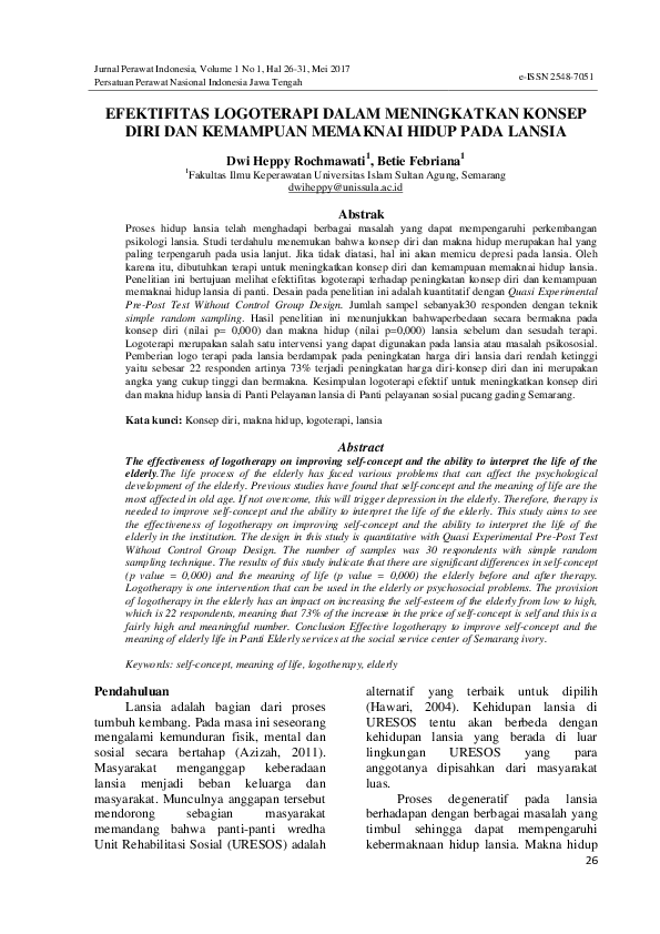 (PDF) Efektifitas Logoterapi Dalam Meningkatkan Konsep Diri Dan Kemampuan Memaknai Hidup Pada Lansia