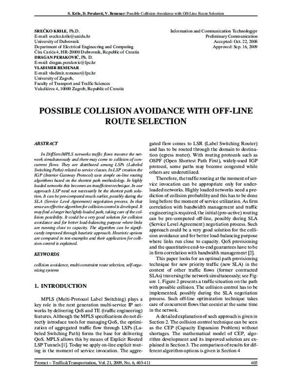 (PDF) Possible Collision Avoidance with Off-line Route Selection