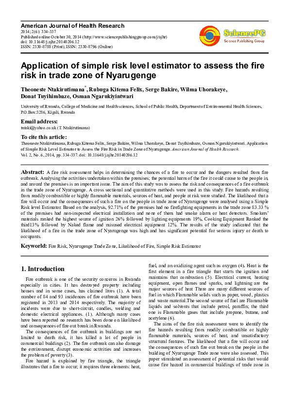 (PDF) Application of Simple Risk Level Estimator to Assess the Fire ...