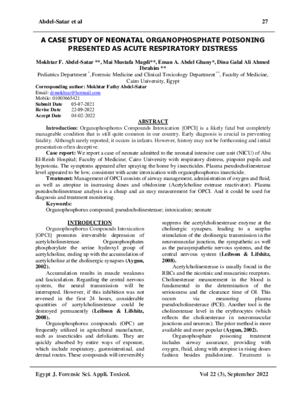 (PDF) A Case Study of Neonatal Organophosphate Poisoning Presented as ...