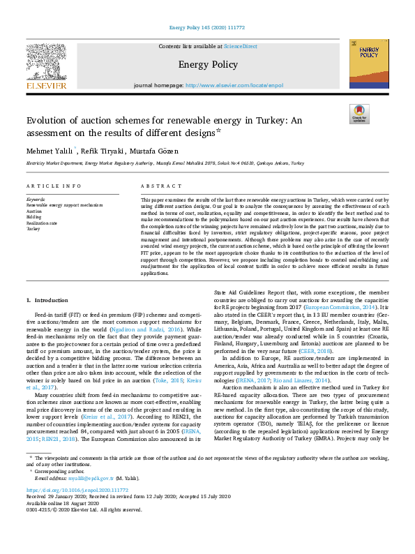 (PDF) Evolution of auction schemes for renewable energy in Turkey: An ...