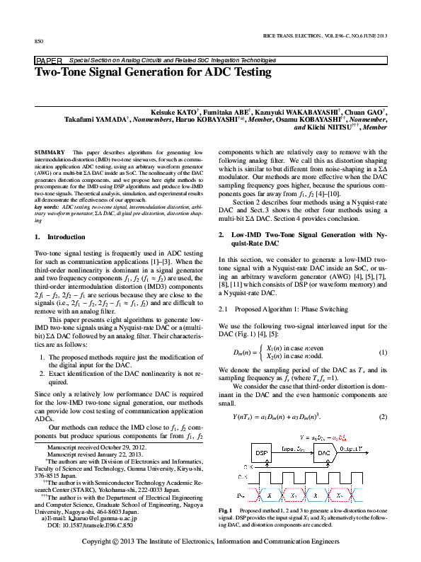 (PDF) Two-Tone Signal Generation for ADC Testing