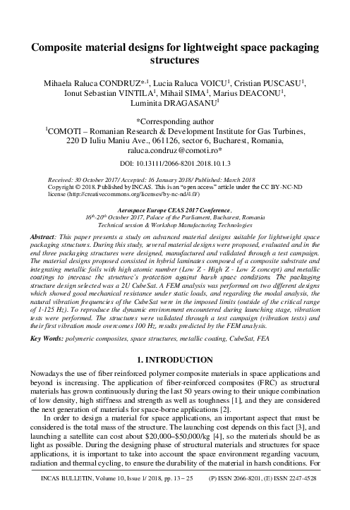 (PDF) Composite material designs for lightweight space packaging structures