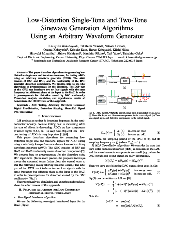 Pdf Low Distortion Single Tone And Two Tone Sinewave Generation Algorithms Using An Arbitrary
