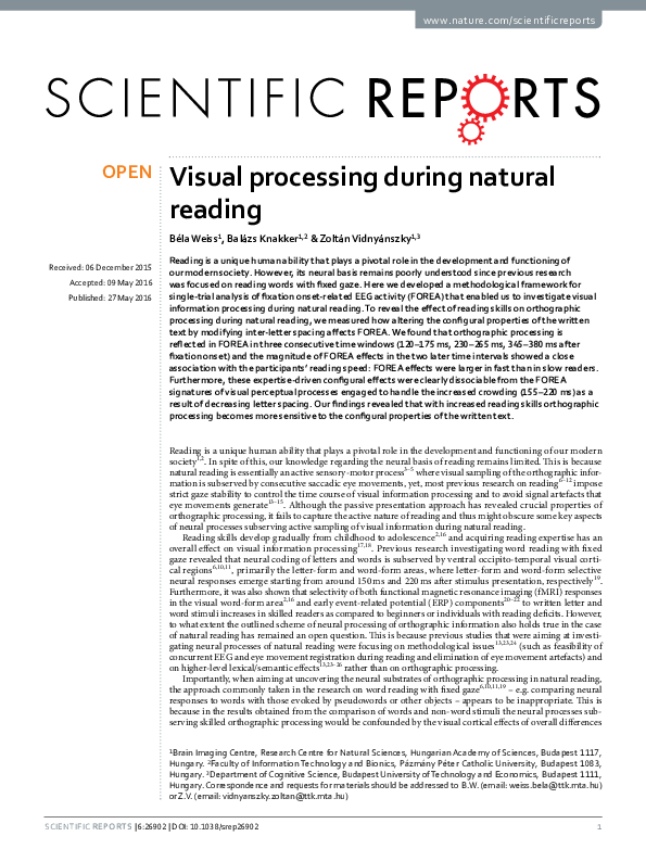 (PDF) Visual processing during natural reading