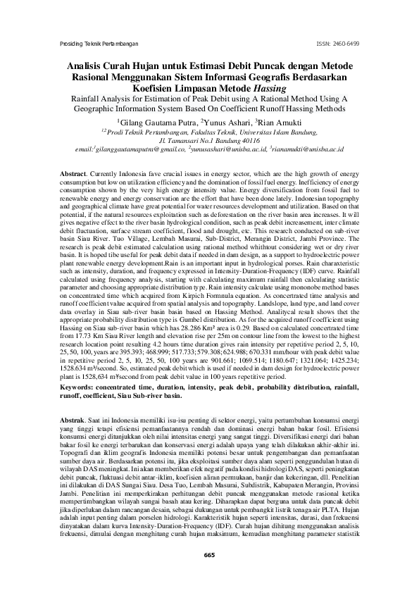(PDF) Analisis Curah Hujan untuk Estimasi Debit Puncak dengan Metode ...