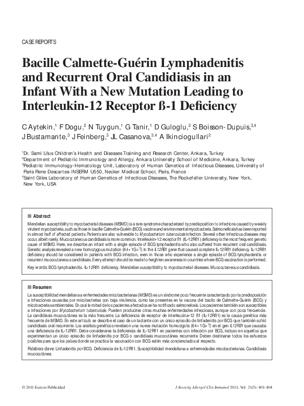 (PDF) Bacille Calmette-Guérin lymphadenitis and recurrent oral ...