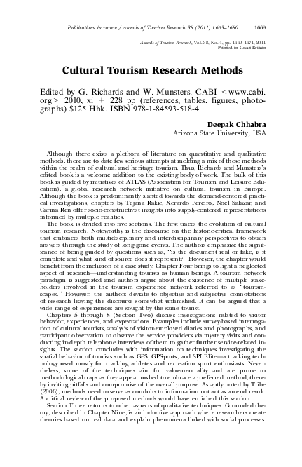 (PDF) Cultural Tourism Research Methods