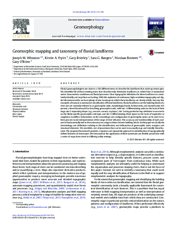 (PDF) Geomorphic mapping and taxonomy of fluvial landforms