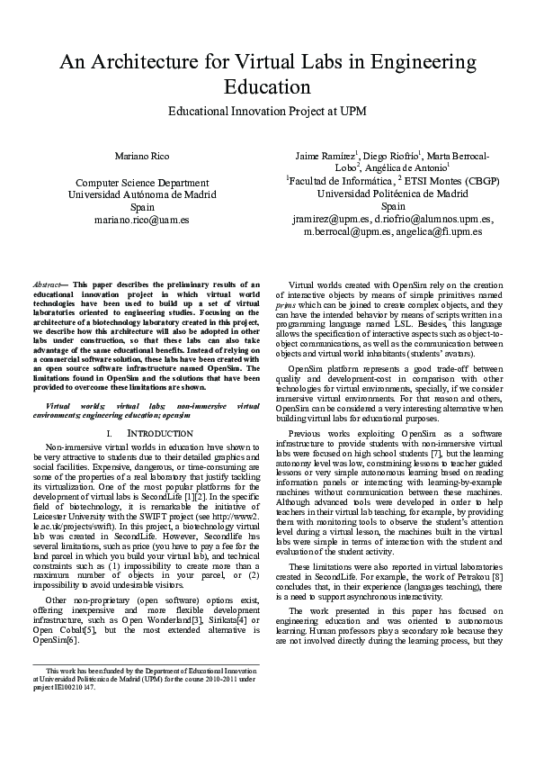 (PDF) An architecture for virtual labs in engineering education