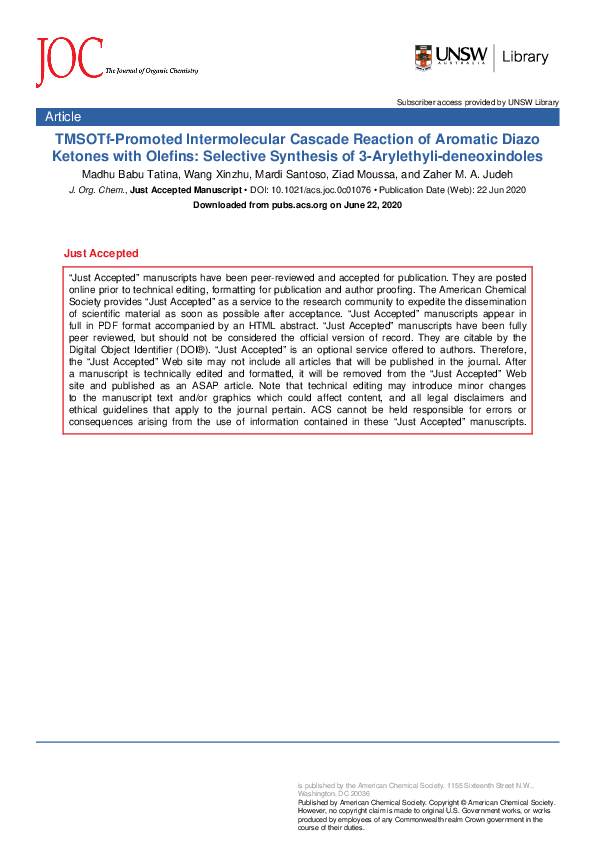 (PDF) TMSOTf-Promoted Intermolecular Cascade Reaction of Aromatic Diazo ...