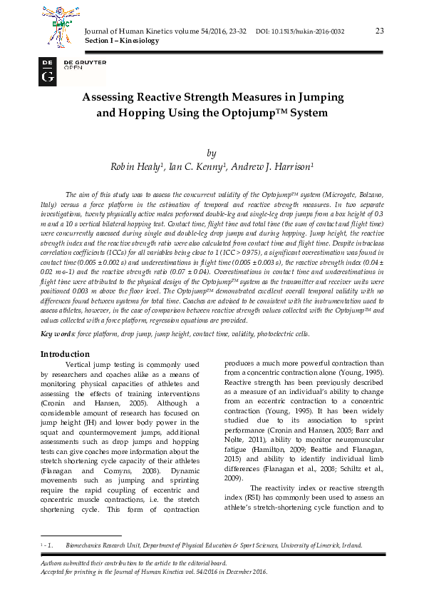 (PDF) Assessing Reactive Strength Measures in Jumping and Hopping Using ...