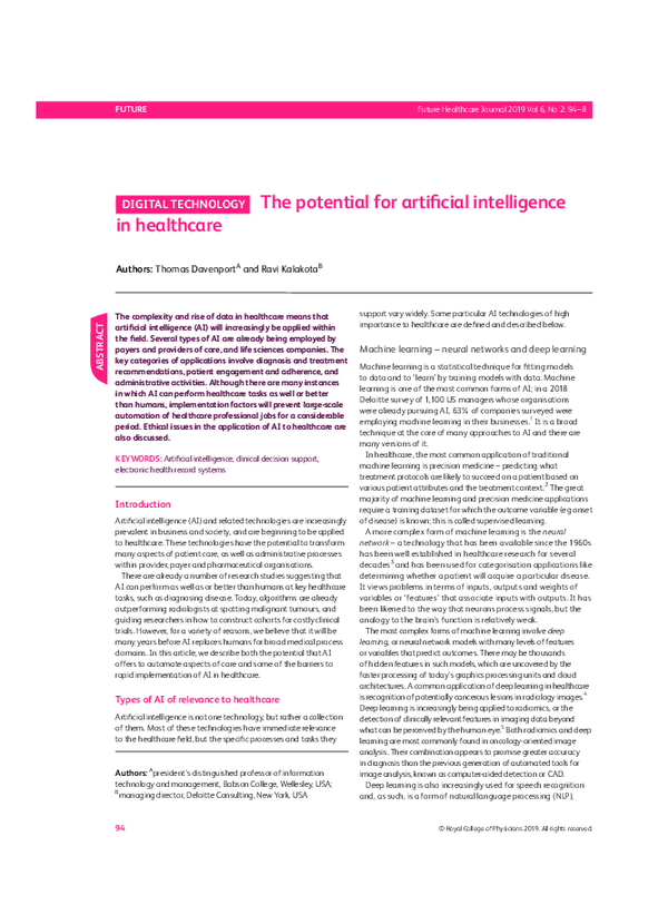 (PDF) The potential for artificial intelligence in healthcare