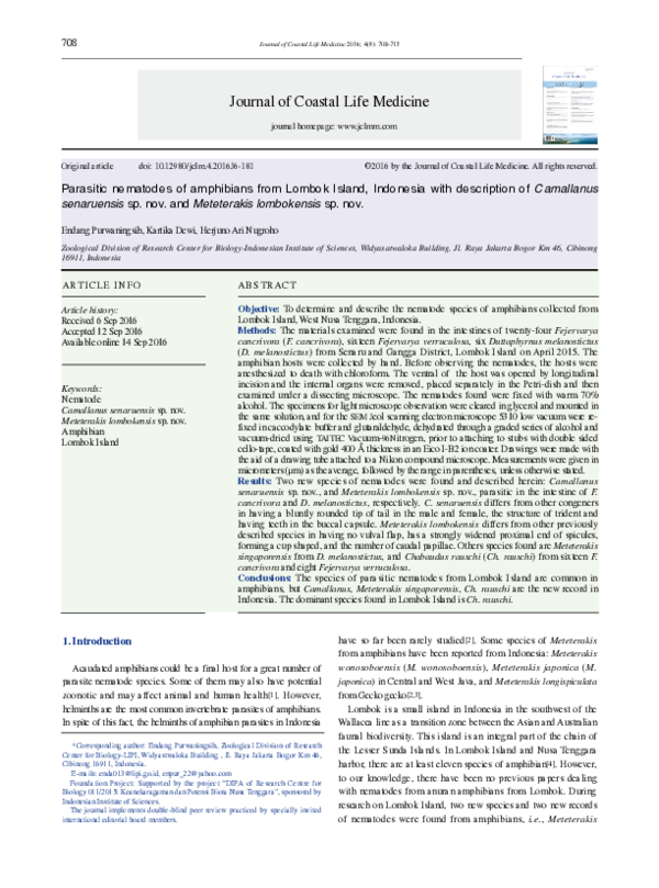 (PDF) Parasitic nematodes of amphibians from Lombok Island, Indonesia ...