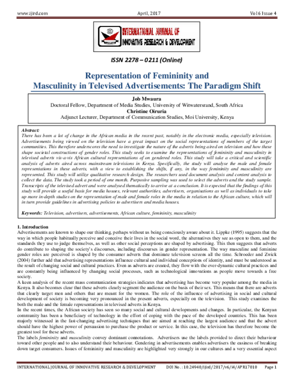 (PDF) Representation of Femininity and Masculinity in Televised ...
