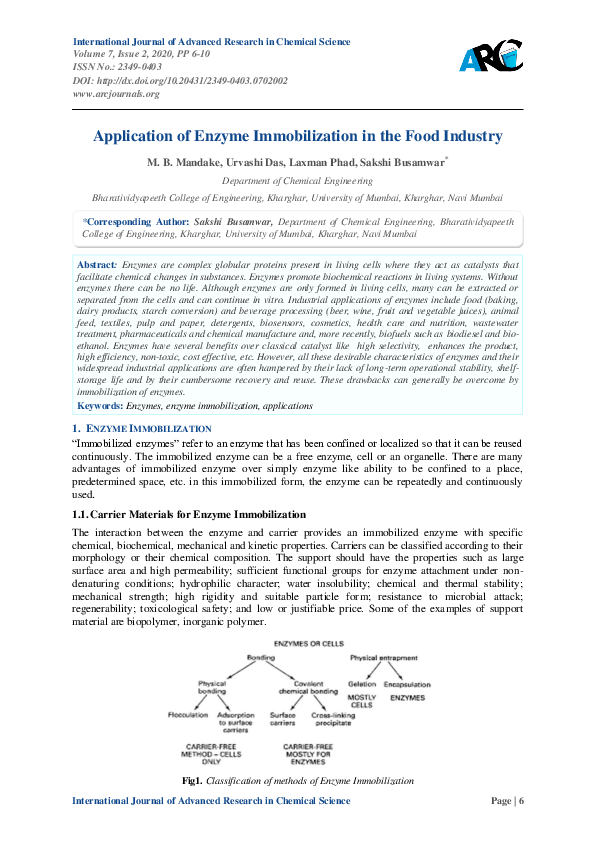 (PDF) Application of Enzyme Immobilization in the Food Industry