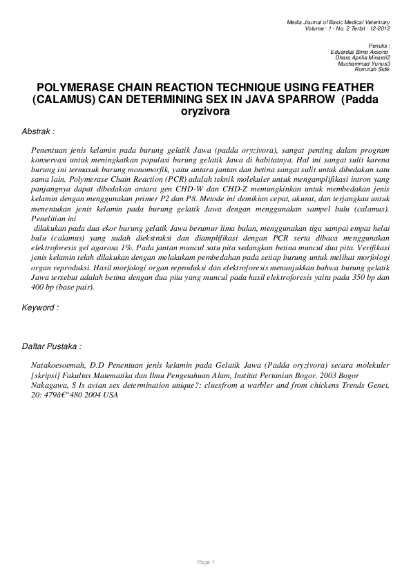 (PDF) POLYMERASE CHAIN REACTION TECHNIQUE USING FEATHER (CALAMUS) CAN ...