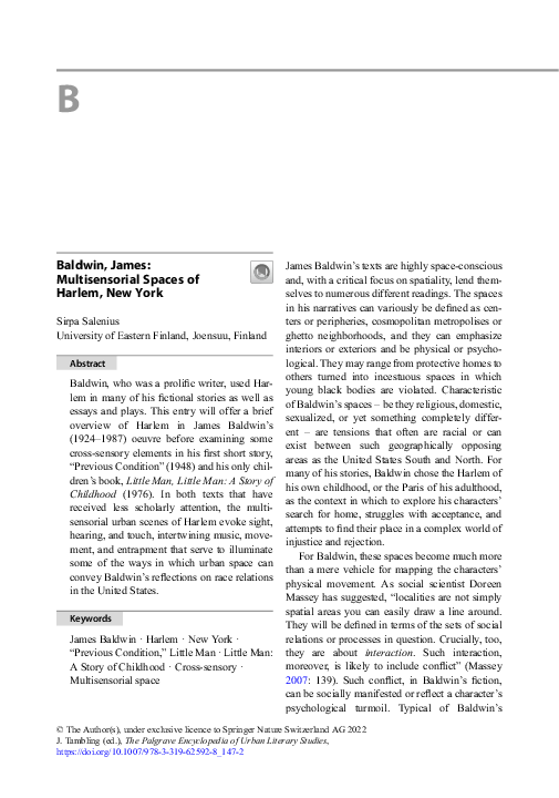 (PDF) Baldwin, James: Multisensorial Spaces of Harlem, New York