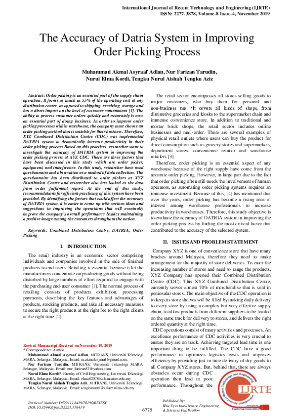 (PDF) The Accuracy of Datria System in Improving Order Picking Process