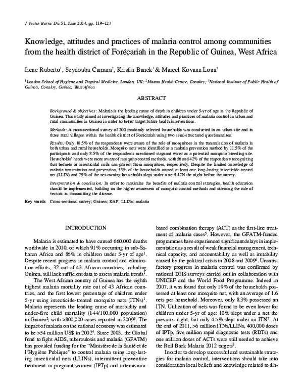 (PDF) Knowledge, attitudes and practices of malaria control among ...