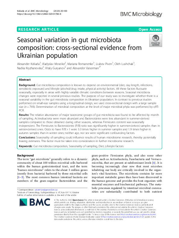 (PDF) Seasonal variation in gut microbiota composition: cross-sectional ...
