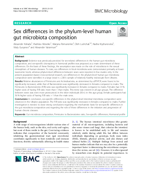 (PDF) Gender Differences in Human Gut Microbiota