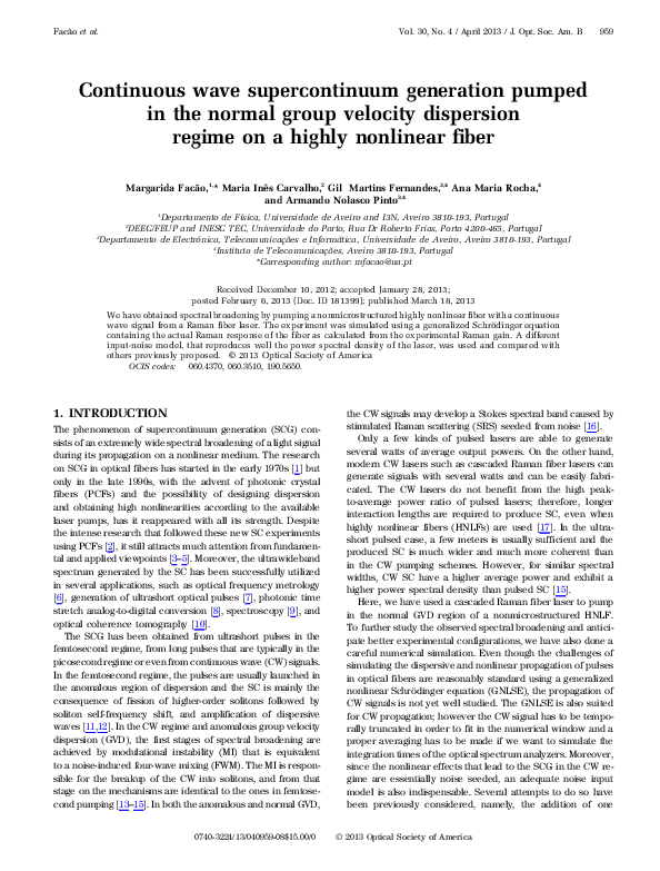 (PDF) Continuous wave supercontinuum generation pumped in the normal group velocity dispersion ...