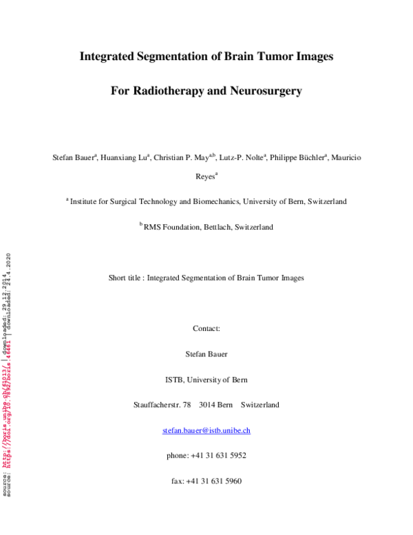 (PDF) Integrated segmentation of brain tumor images for radiotherapy and neurosurgery ...