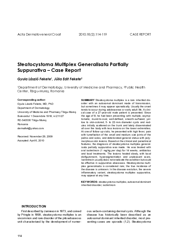 (PDF) Steatocystoma multiplex generalisata partially suppurativa--case ...