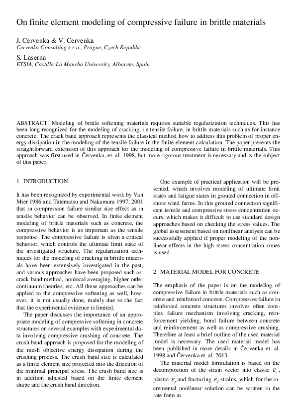 (PDF) On finite element modeling of compressive failure in brittle materials | Jan Cervenka ...