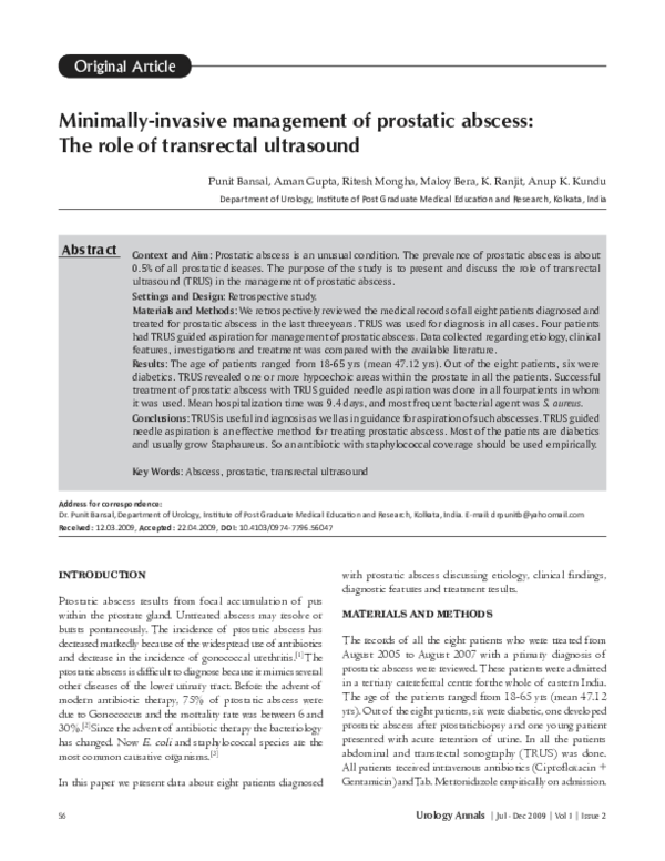 (PDF) Minimally-invasive management of prostatic abscess: The role of ...