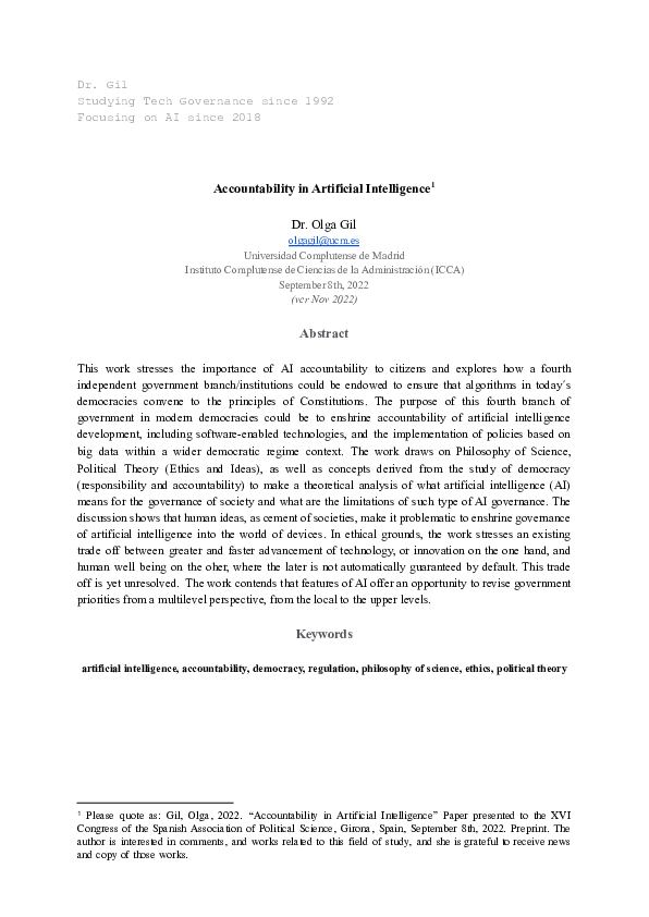 (PDF) Accountability in Artificial Intelligence